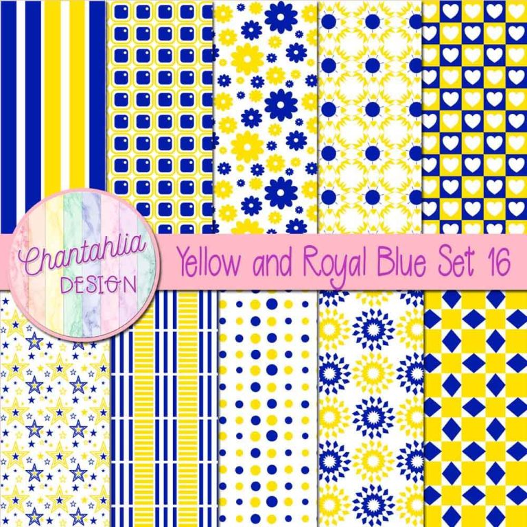Free Yellow and Royal Blue Patterned Digital Papers Set 16