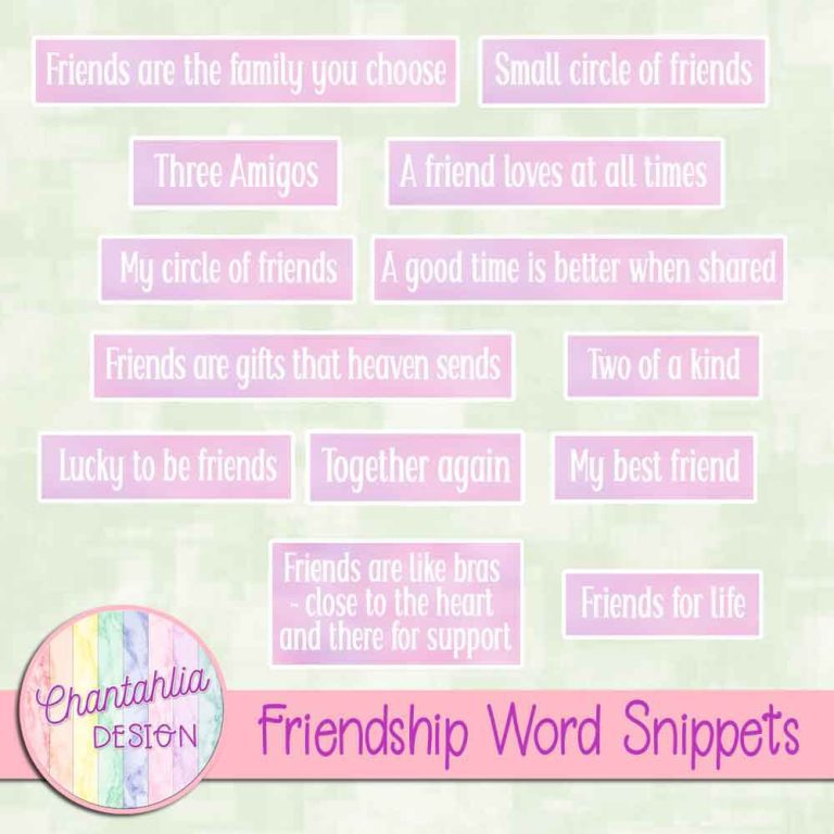 Free Word Snippets in a Friendship Theme for Digital Scrapbooking