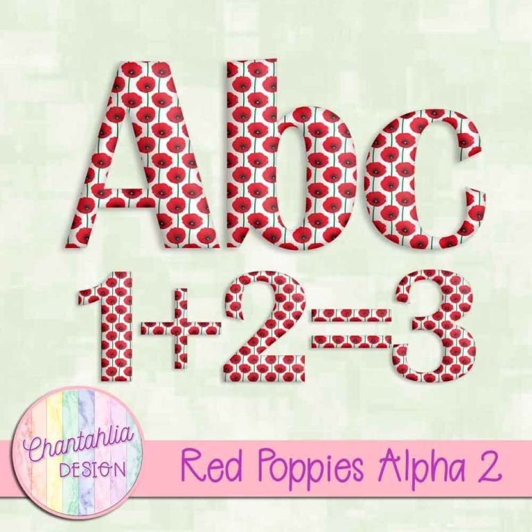 Free Alpha in a Red Poppies Theme for Digital Scrapbooking