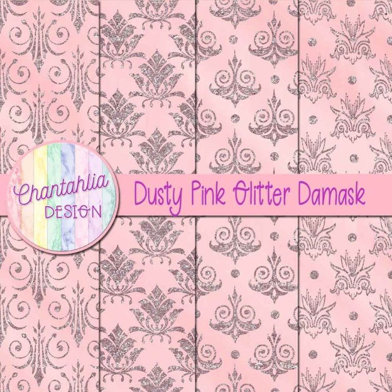 Free Digital Papers featuring Dusty Pink Glitter Damask Designs