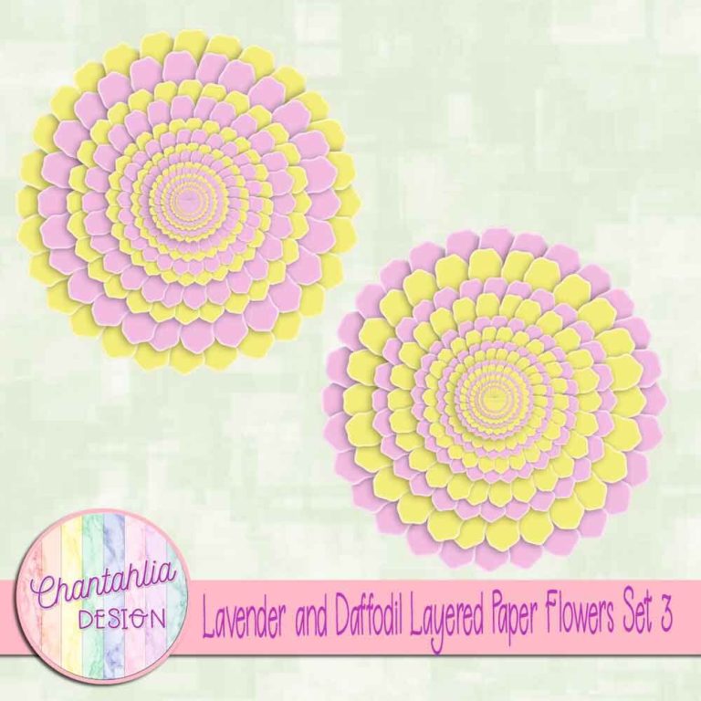 Free Lavender and Daffodil Layered Paper Flowers for Digital Scrapbooking