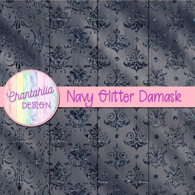 Free Digital Papers featuring Navy Glitter Damask Designs