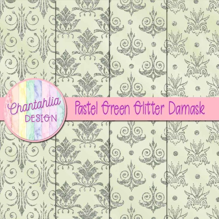 Free Digital Papers featuring Pastel Green Glitter Damask Designs