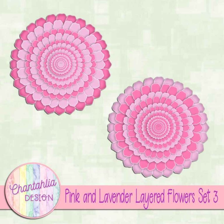 Free Pink and Lavender Layered Paper Flowers for Digital Scrapbooking