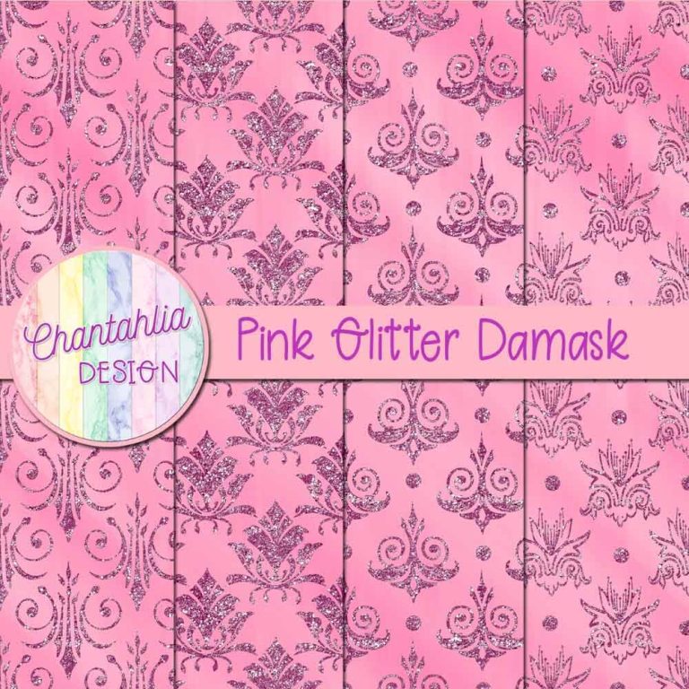 Free Digital Papers featuring Pink Glitter Damask Designs