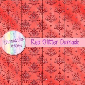 Free Digital Papers featuring Red Glitter Damask Designs