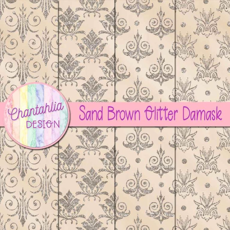 Free Digital Papers featuring Sand Brown Glitter Damask Designs