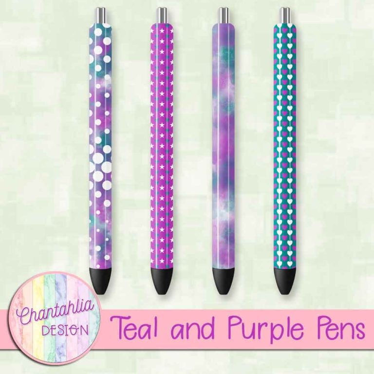 Free Teal and Purple Pens Design Elements for Digital Scrapbooking