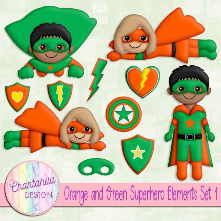 Free Orange and Green Design Elements in a Superhero Theme