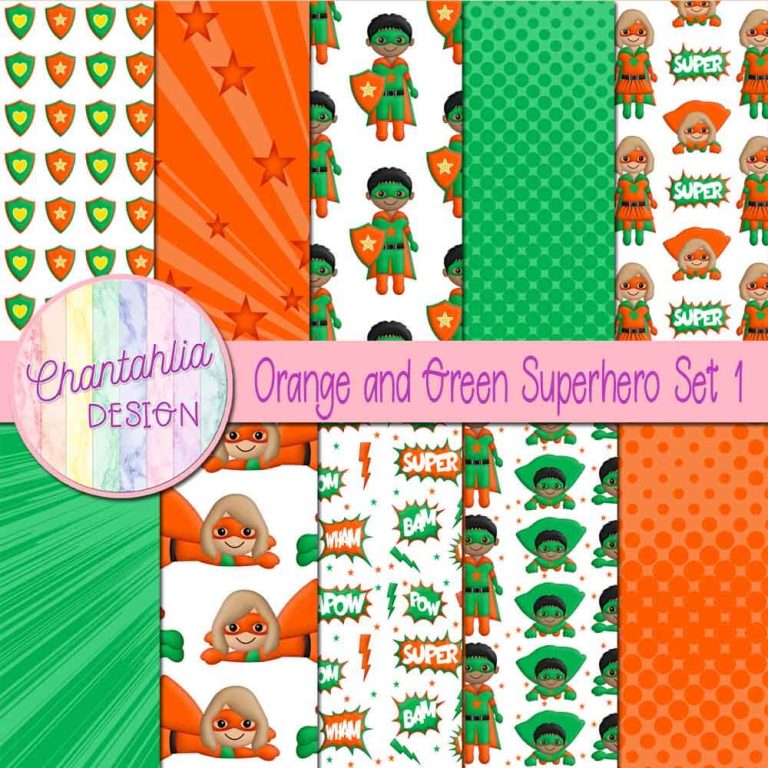 Free Orange and Green Superhero Digital Papers