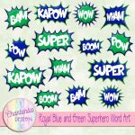 Free Royal Blue and Green Word Art in a Superhero Theme for Digital ...