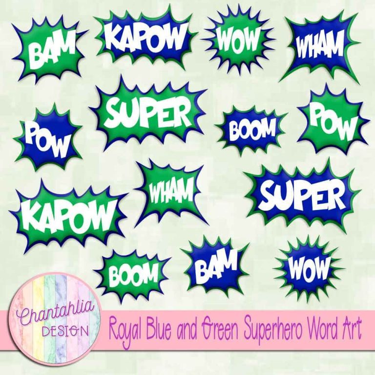 Free Royal Blue and Green Word Art in a Superhero Theme for Digital ...