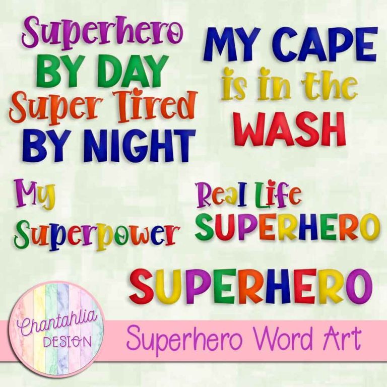 Free Word Art in a Superhero Theme for Digital Scrapbooking