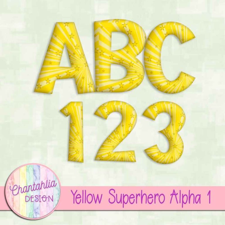 Free Yellow Alpha in a Superhero theme for Digital Scrapbooking
