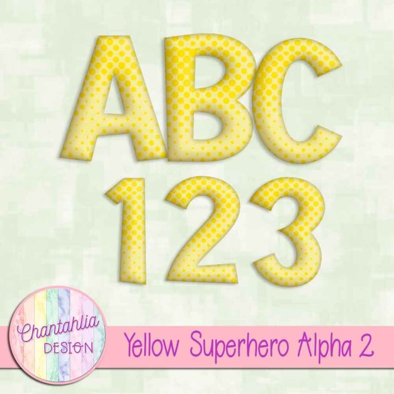 Free Yellow Alpha in a Superhero theme for Digital Scrapbooking