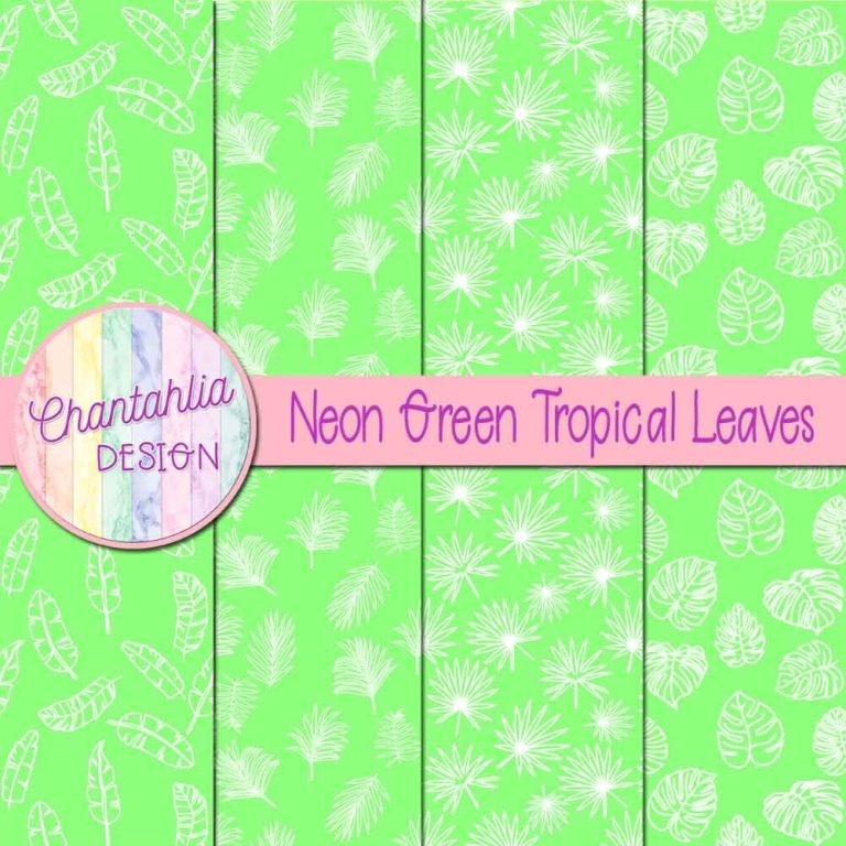 Free Digital Papers featuring Neon Green Tropical Leaves Designs