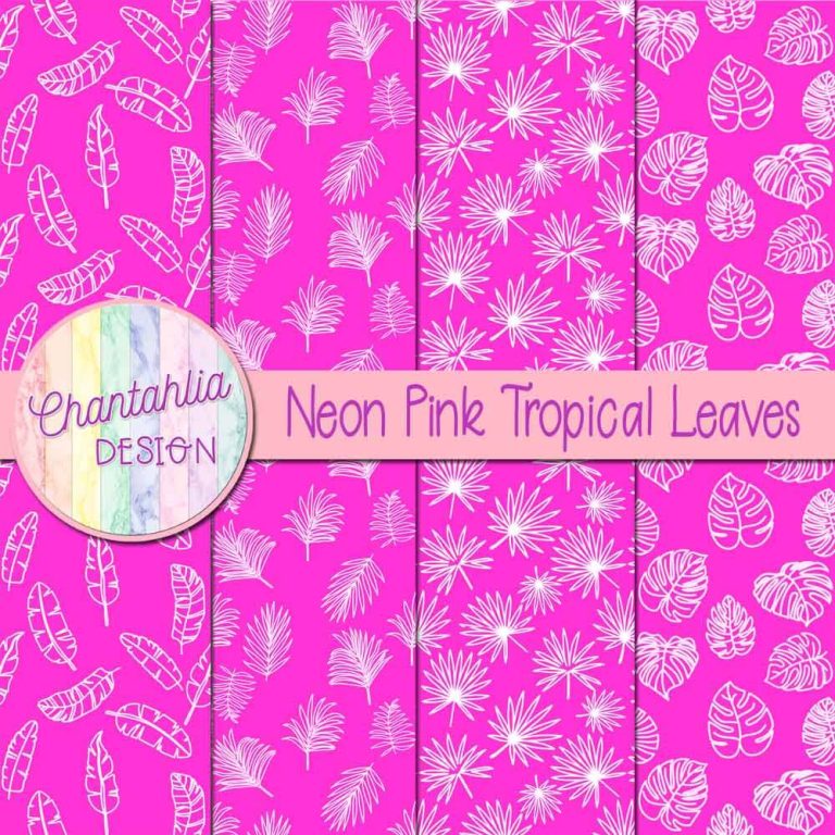 Free Digital Papers featuring Neon Pink Tropical Leaves Designs