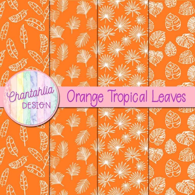 Free Digital Papers featuring Orange Tropical Leaves Designs