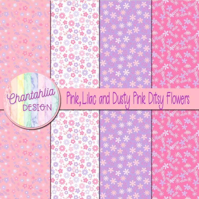 Free Pink, Lilac and Dusty Pink Digital Papers with Ditsy Flowers Designs