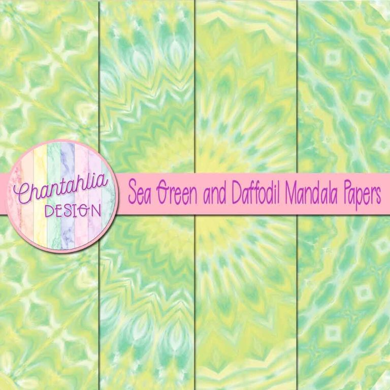 Free Sea Green and Daffodil Digital Papers with Mandala Designs