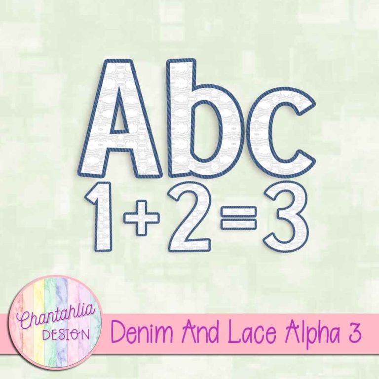 Free Alpha in a Denim and Lace Theme for Digital Scrapbooking