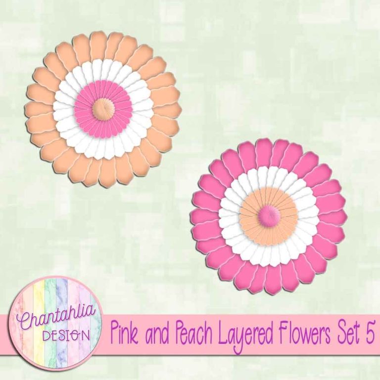 Free Pink and Peach Layered Paper Flowers for Digital Scrapbooking