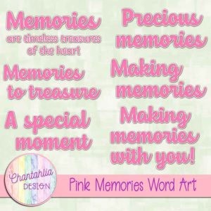 Free Memories Word Art in Pink