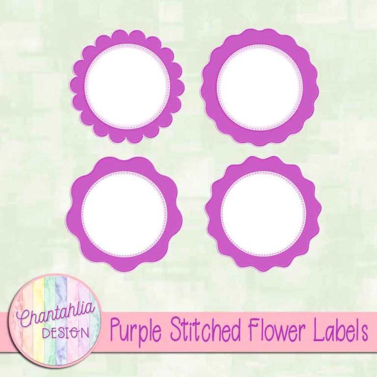 Free Stitched Flower Labels in Purple