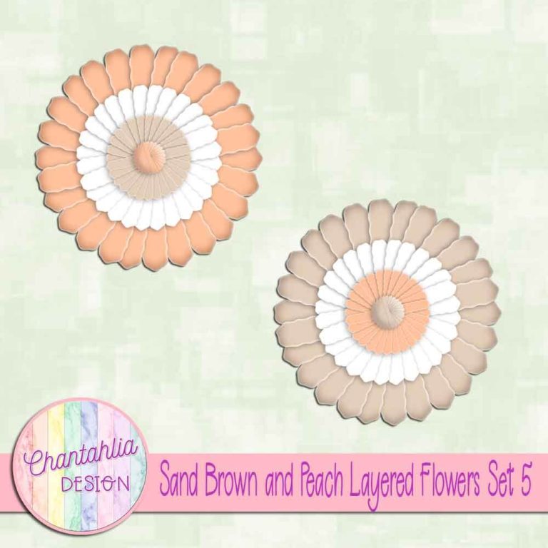 Free Sand Brown and Peach Layered Paper Flowers for Digital Scrapbooking