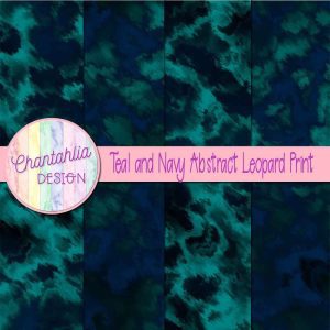 Free Teal and Navy Digital Papers with Abstract Leopard Print Designs