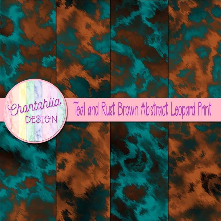 Free Teal and Rust Brown Digital Papers with Abstract Leopard Print Designs