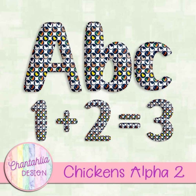Free Alpha in a Chickens theme for Digital Scrapbooking