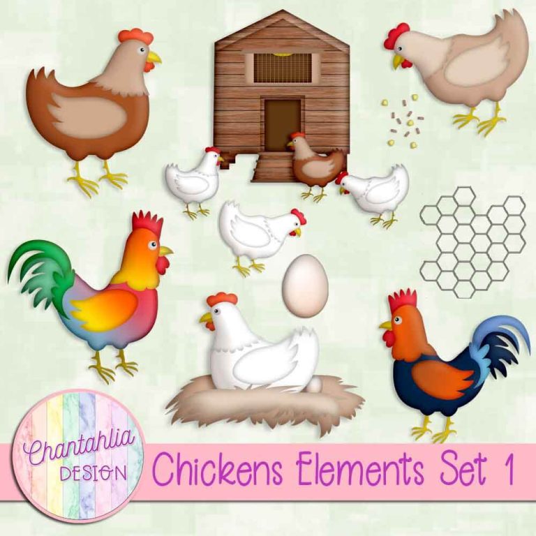 Free Chickens Design Elements for Digital Scrapbooking