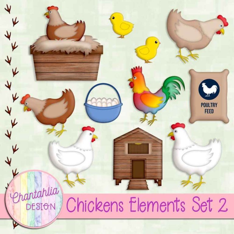Free Chickens Design Elements for Digital Scrapbooking