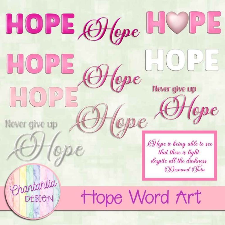 Free Word Art in a Hope Theme for Digital Scrapbooking