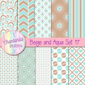 Free Beige and Aqua Digital Papers with Various Patterns