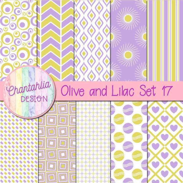 Free Olive and Lilac Digital Papers with Various Patterns
