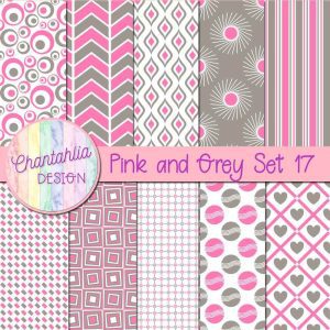Free Pink and Grey Digital Papers with Various Patterns