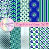 Free Royal Blue and Green Digital Papers with Various Patterns