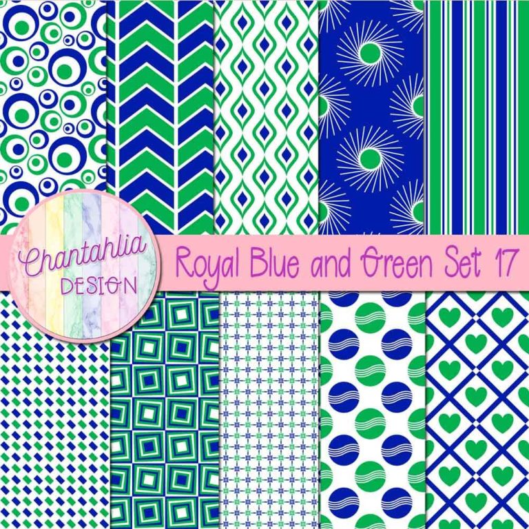 Free Royal Blue and Green Digital Papers with Various Patterns