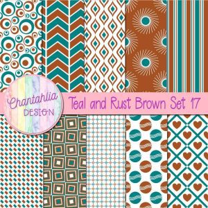 Free Teal and Rust Brown Digital Papers with Various Patterns