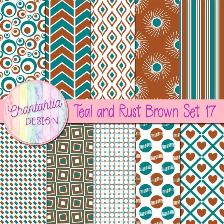 Free Teal and Rust Brown Digital Papers with Various Patterns