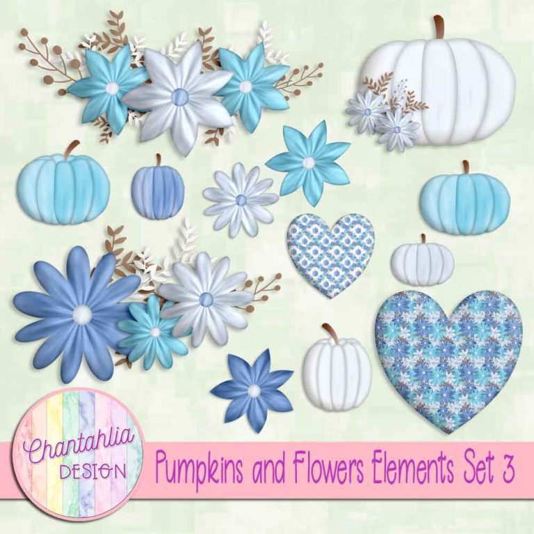 Free Pumpkins and Flowers Design Elements for Digital Scrapbooking