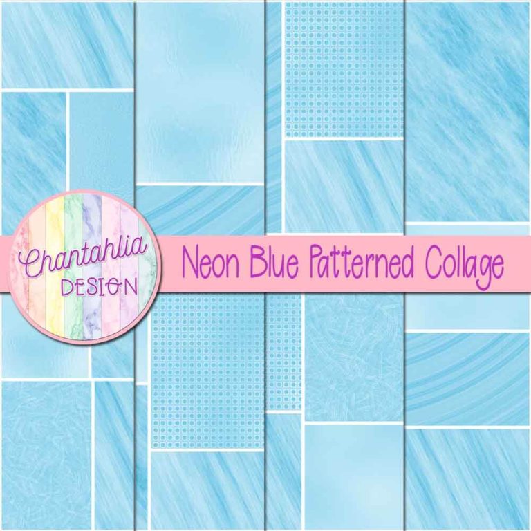 Neon Blue Patterned Collage Digital Papers