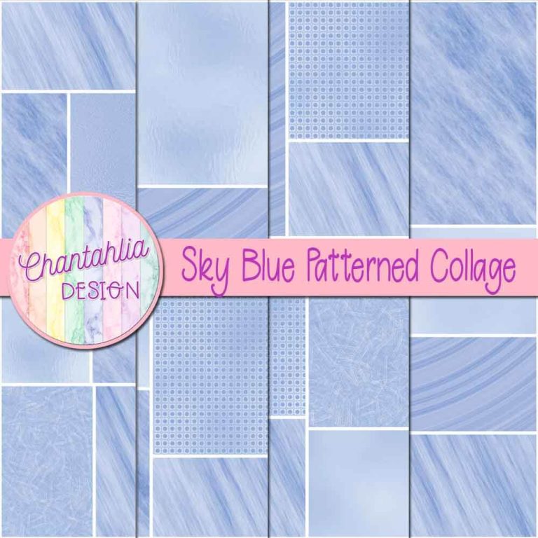 Sky Blue Patterned Collage Digital Papers