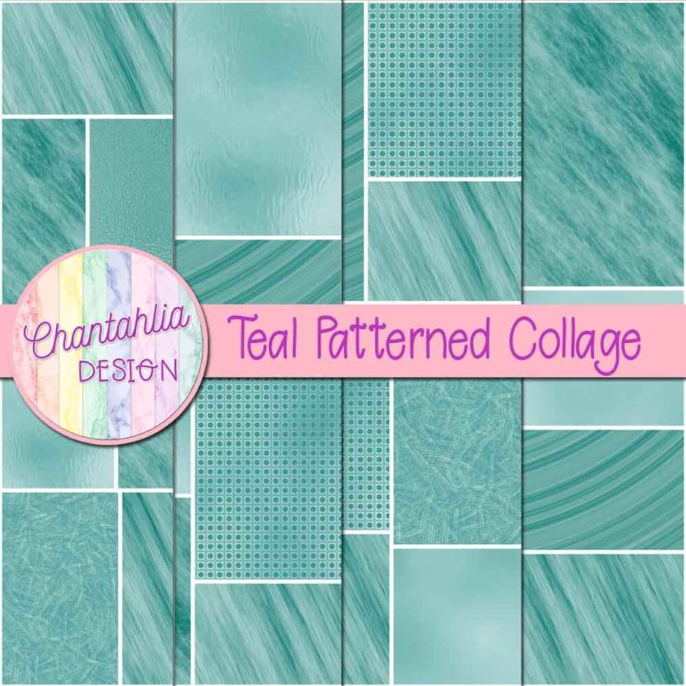 Teal Patterned Collage Digital Papers