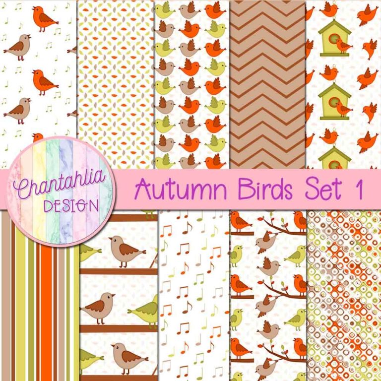 Autumn Birds Digital Papers Set 1