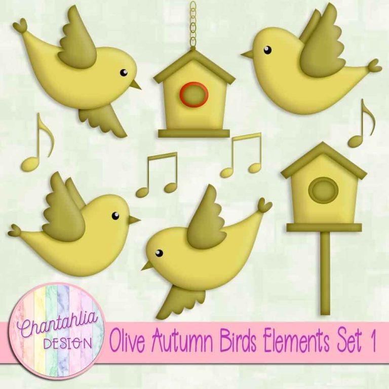 Olive Autumn Birds Elements Set 1