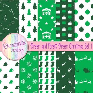Green and Forest Green Christmas Digital Papers Set 1