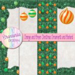 Orange and Green Christmas Ornaments and Garland Digital Papers